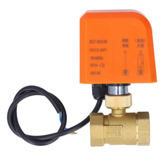 Duokon Vanne à boisseau sphérique 2 voies Vanne à boisseau sphérique en laiton DN20 DC12‑24V NC ...