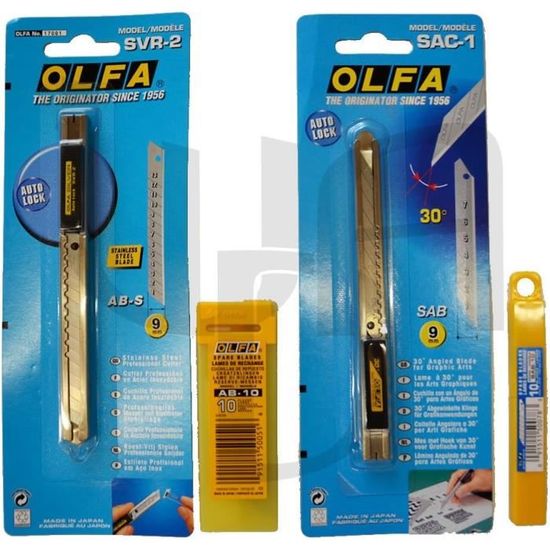 Set de cutters professionnels Olfa - SVR-2 (45°) et SAC-1 (30°) avec lames supplémentaires ...