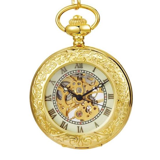 MONTRE A GOUSSET,gold--Montre de poche mécanique Vintage pour hommes, en Bronze doré, squelette ...