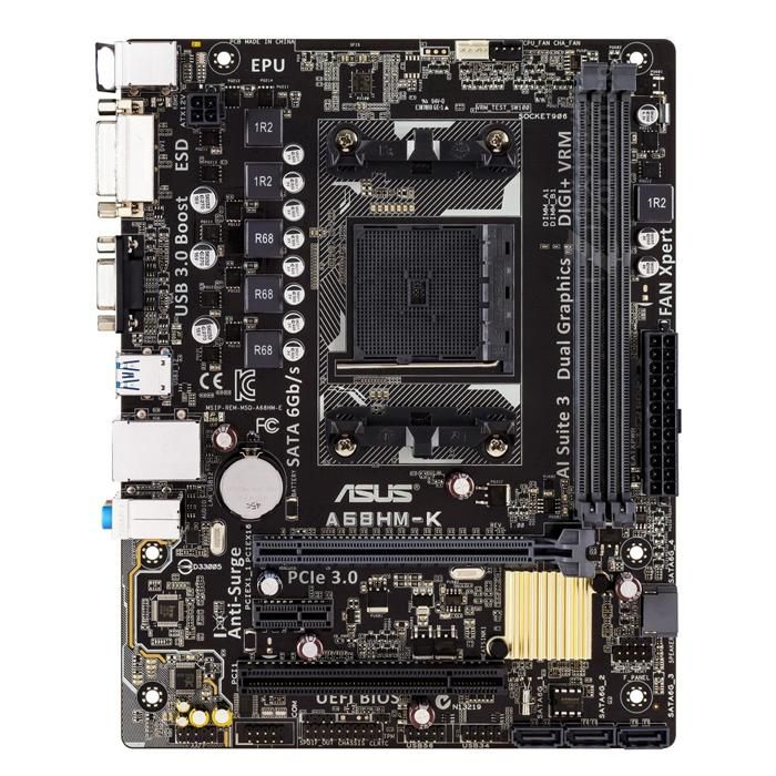 Carte mère ASUS A68HM-K AMD A68H Socket FM2/FM2+ 2xDDR3 32GB Micro ATX ...