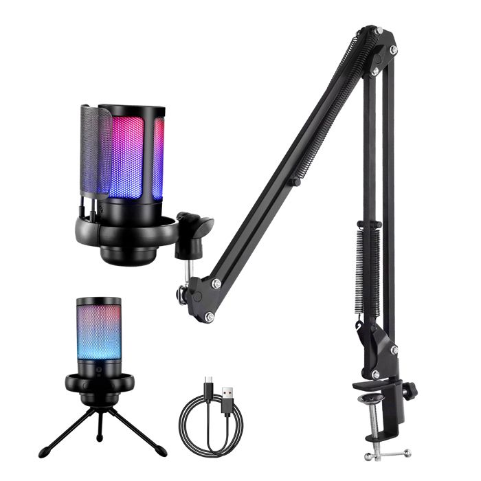 TTLIFE USB Micro Gaming kit Microphone PC RGB avec Support de Bras ...