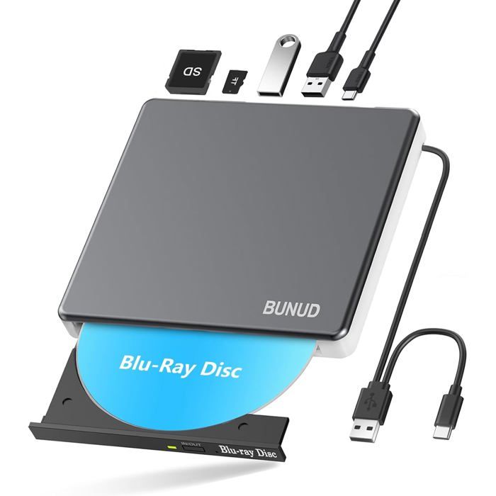 Lecteur externe Blu-ray CD DVD USB 3.0&Type-C Graveur CD/DVD Blu-ray 2 ...