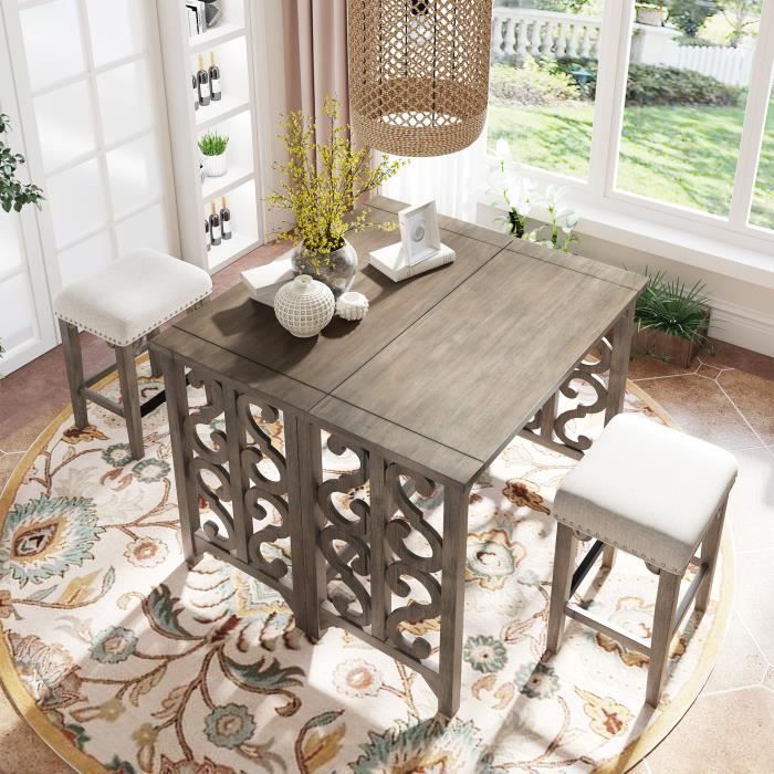 Ensemble de table à manger 3 pièces, table à manger extensible avec 2 ...