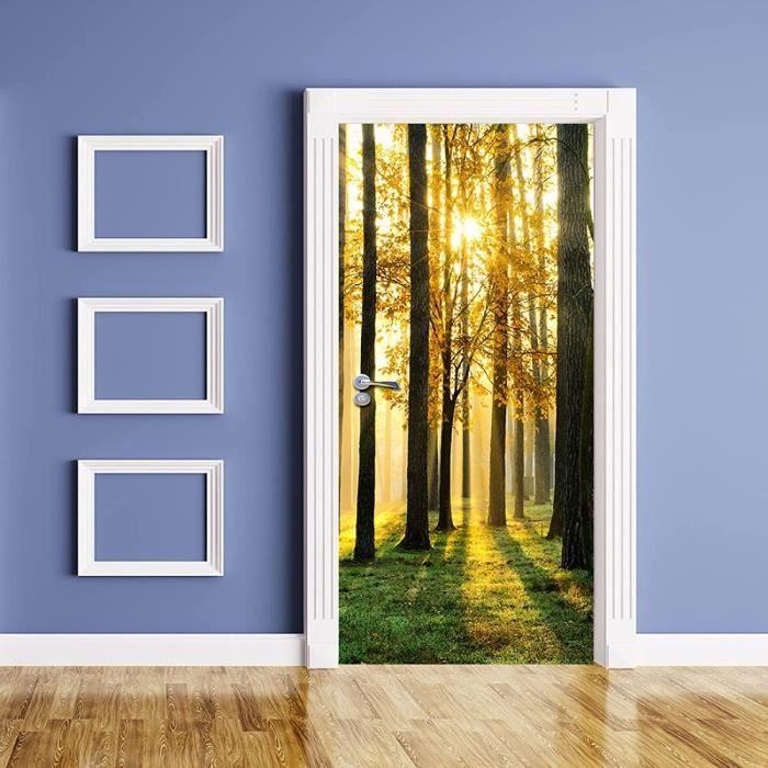 Pvc Auto-Adhésif 3D Porte Autocollant Paysage De Pelouse De Soleil De ...