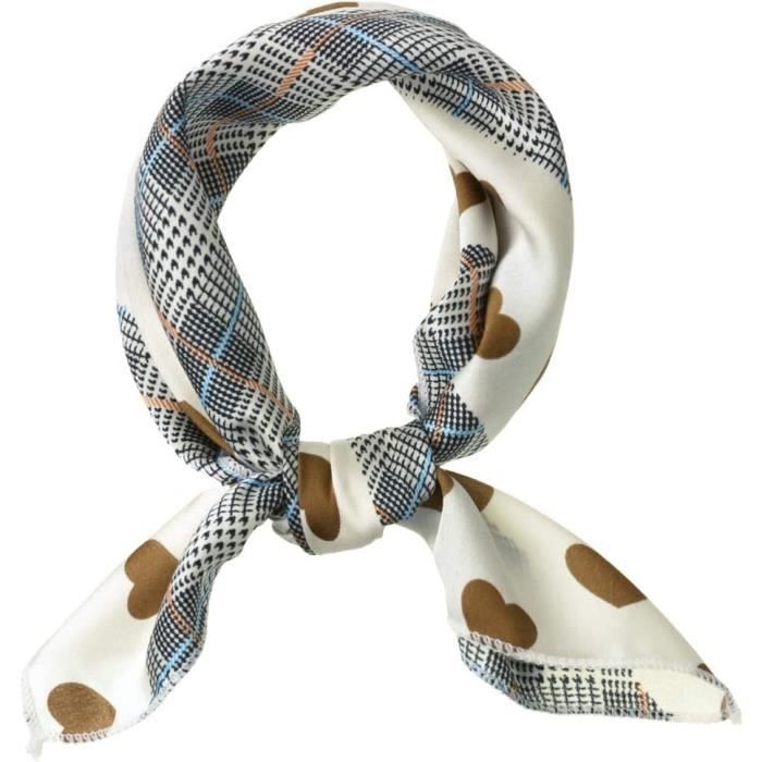 Foulard carré en polyester avec motif coeurs d'amour et pied-de-poule ...