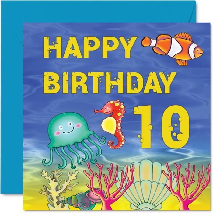 10Th Birthday Card Boy Girl - Sealife Birthday Card - Happy Birthday ...