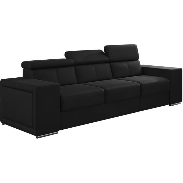 Canapés fixes noir moderne en pvc 3 places L. 253 x P. 96 x H. 67-100 ...