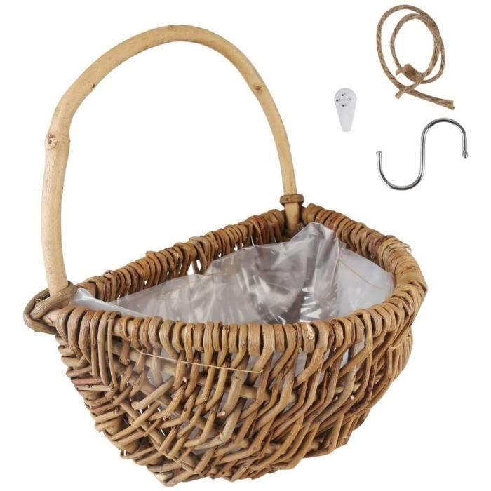 Pot de fleurs en rotin, plante tissée en osier, panier monté sur le mur ...