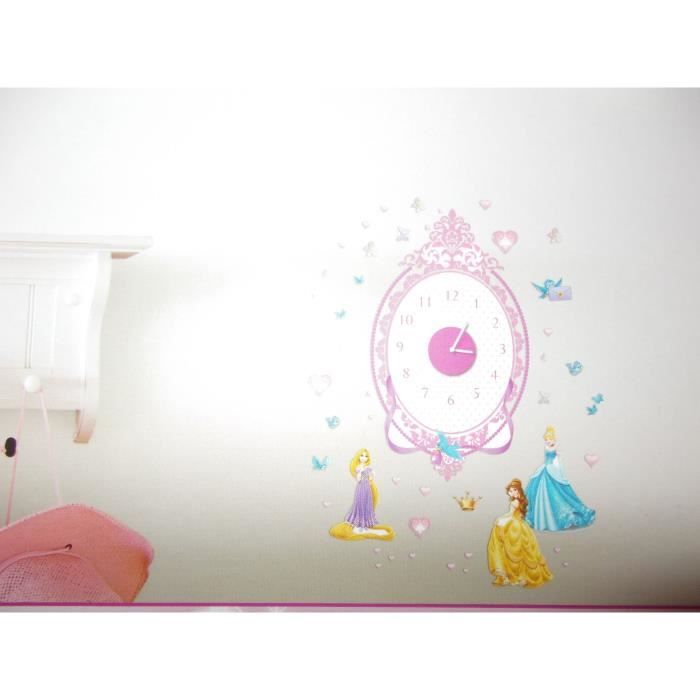 PRINCESSES Sticker mural enfant horloge 1/9x9 + 1/25x70 - Cdiscount Maison