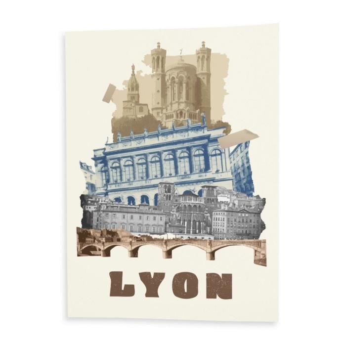 Affiche Poster Lyon Collage France Ville Est Culture 42cm x 59cm ...