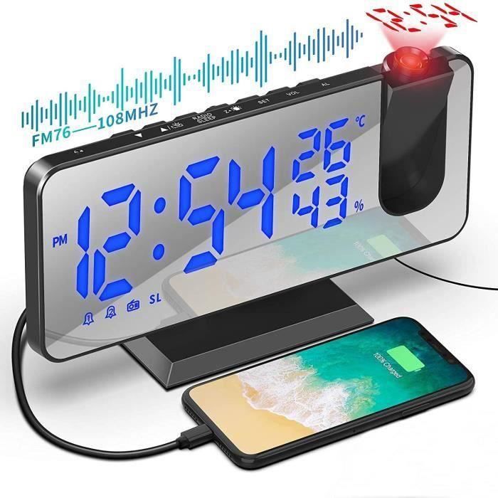 NANWAD-Reveil Projecteur Plafond Radio Reveil Miroir FM avec ...