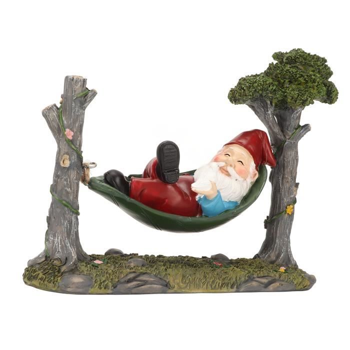 HURRISE Statue de nain de hamac Hamac Gnome Statue Résine Peinte À La ...