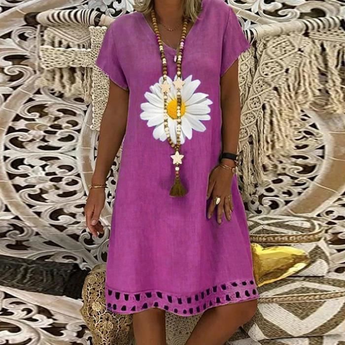 OS Mode Femmes Plus La Taille Imprimée Daisy Manches Courtes Col En V ...