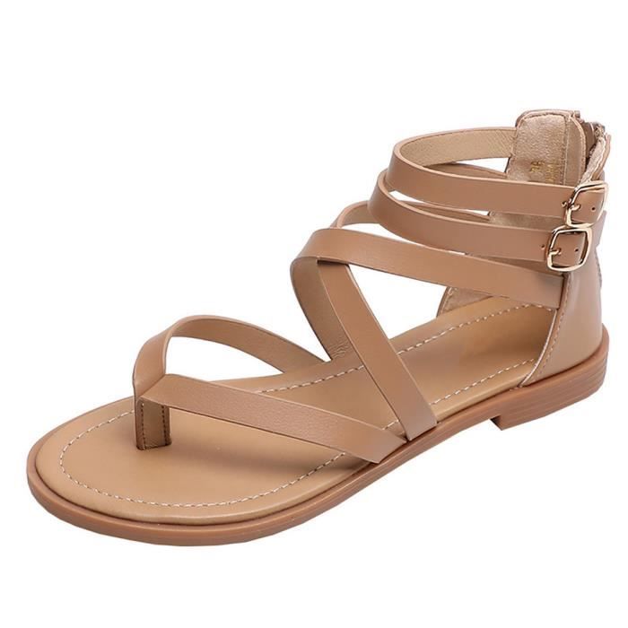 Sandales Romaines Femme en Cuir Beige - LANXI Beige - Cdiscount Chaussures