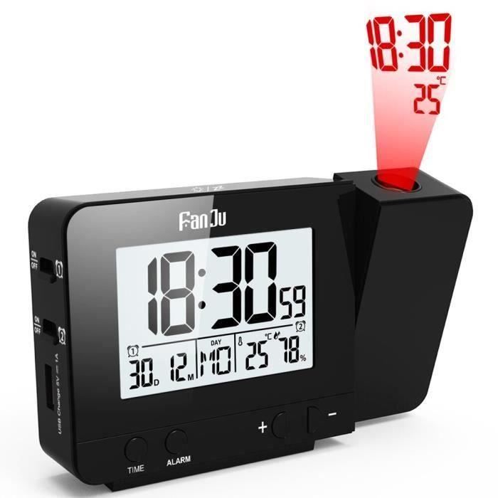 FanJu FJ3531 projecteur numérique réveil LED Table électronique rétro ...