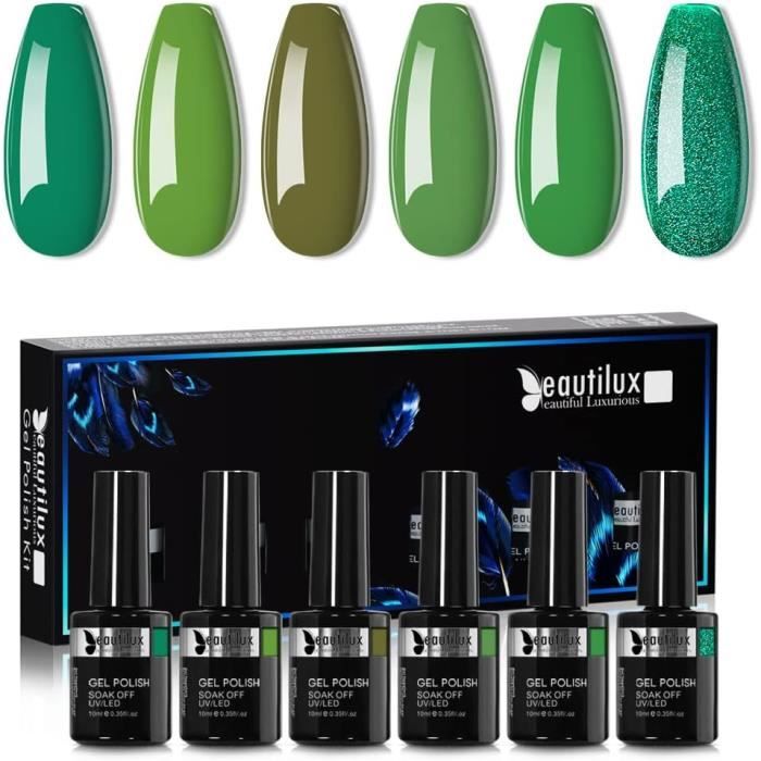 Ehskzjh Vernis Semi Permanent Vert, 6 Couleurs 10Ml Vert Foncé Vernis ...