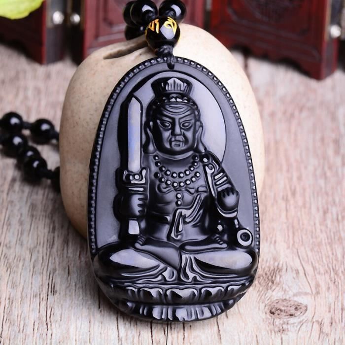 Collier avec amulette avec une obsidienne noire pour homme et femme ...