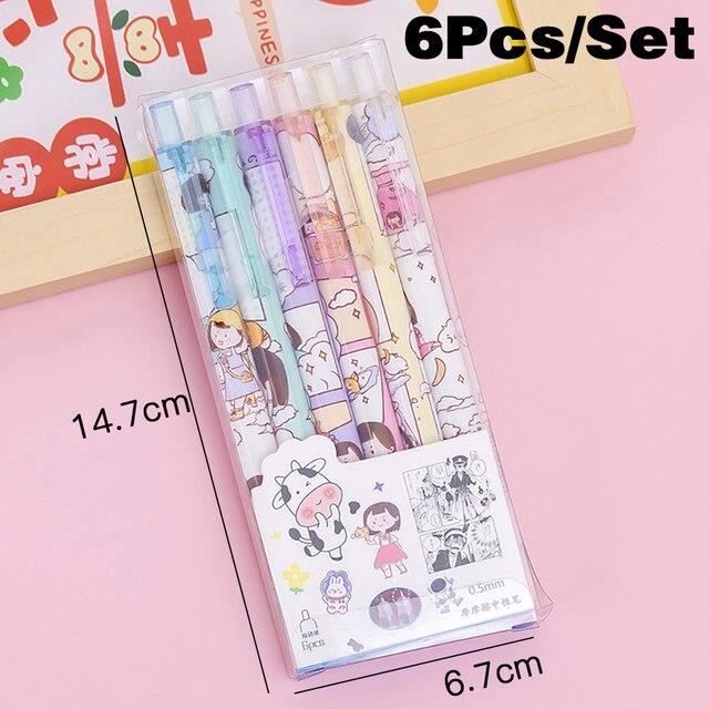 STYLO,Girl--6 Pièces-ensemble Dessin Animé 0.5mm Presse Stylo Gel ...