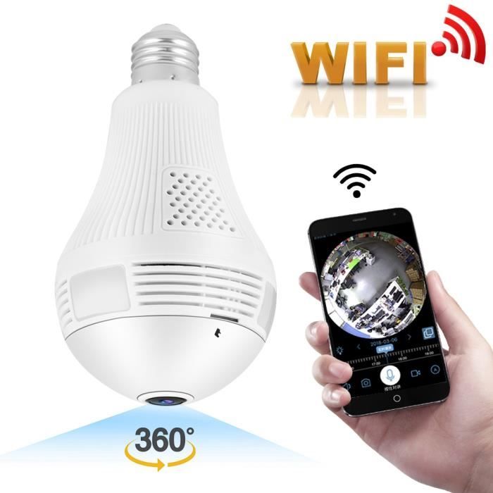 GUE Caméra ampoule WiFi espion HD panoramique 360° 960P 1.3MP HD GU345 ...