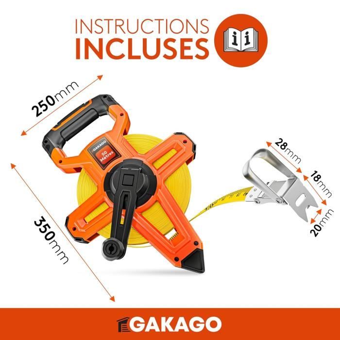 Mètre Ruban 50M - Mètre Enrouleur À 3 Démultiplications Avec Levier ...