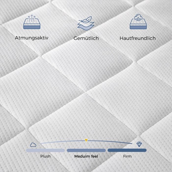 Matelas 120x200 cm mousse H3 ferme 7 zones certifié Oeko-TEX, blanc et ...