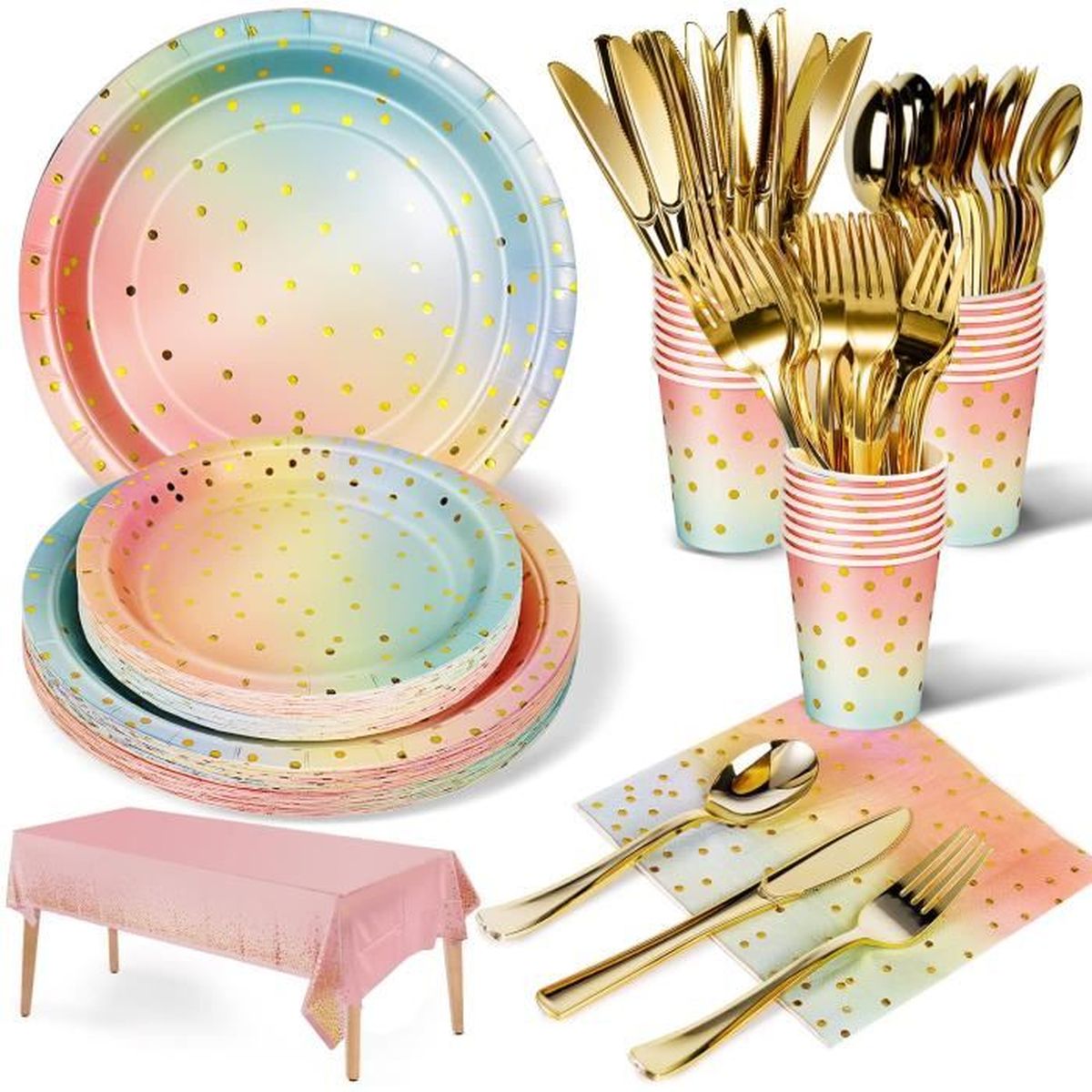 141pcs Pastel Arc en Ciel Party Vaisselle, Kit Vaisselles Anniversaire ...