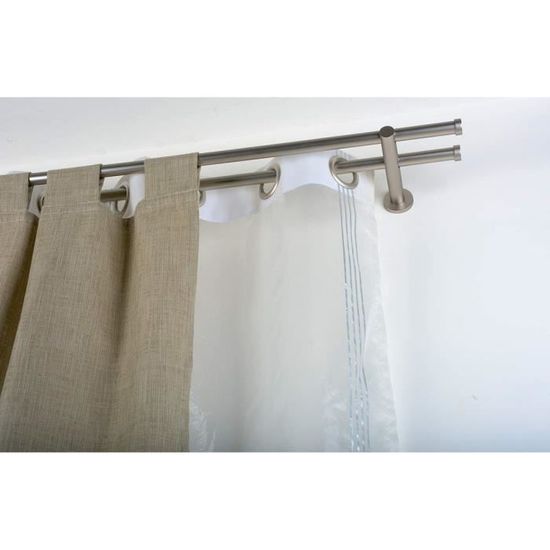 Double Tringle à rideaux: Ø 20 mm sans anneaux, L. 140 cm. en acier satiné - complet - Cdiscount ...