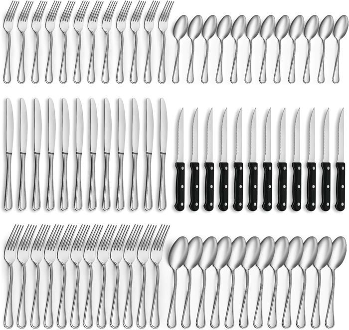 Couverts De Table Avec Couteau A Steak,72 Pièces Couverts Pour 12 ...