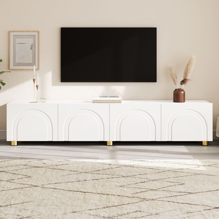 Meuble TV moderne 180 x 35 x 40 cm à 4 portes avec relief arche, pieds ...