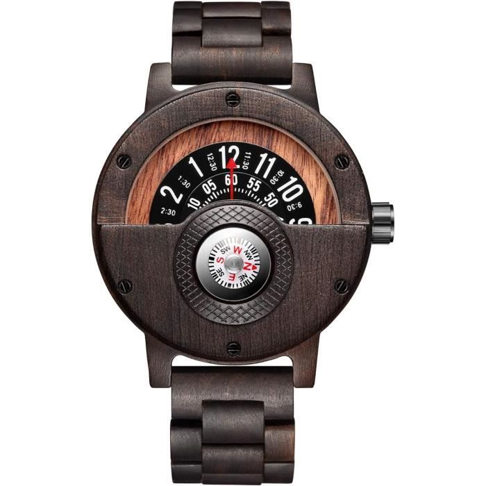 Montre À Quartz Pour Homme En Bois Naturel Léger Faite À La Main Cadran ...