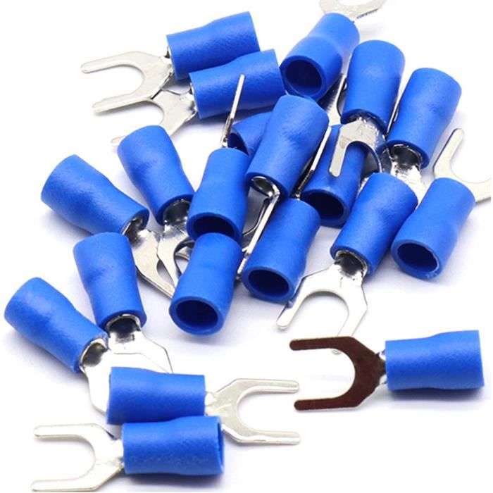 25x pièce de cosse de fourche en bleu Ø trou 1,5-2,5 mm² M6 partiellement isolé Borne de ...