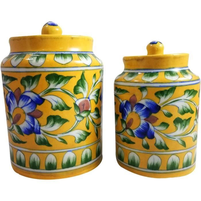 Set of 2 handicraft Ceramic Jar Container 500 ml + 250 ml Ceramic Achar ...