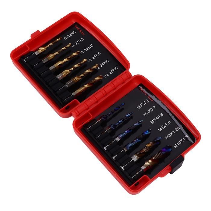 Fdit foret à taraud combiné Ensemble de forets à taraud combiné 12 pièces HSS métrique bleu ...