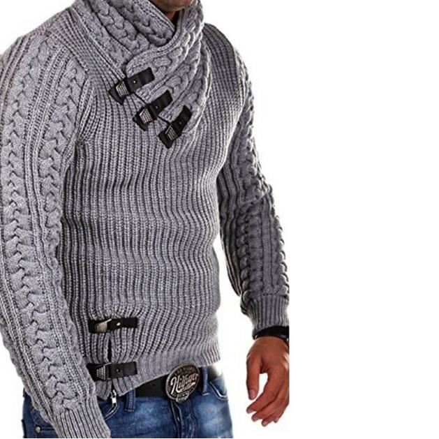 Pull Homme Manches Longues Encolure Ronde Zippée En Laine Automne Hiver ...