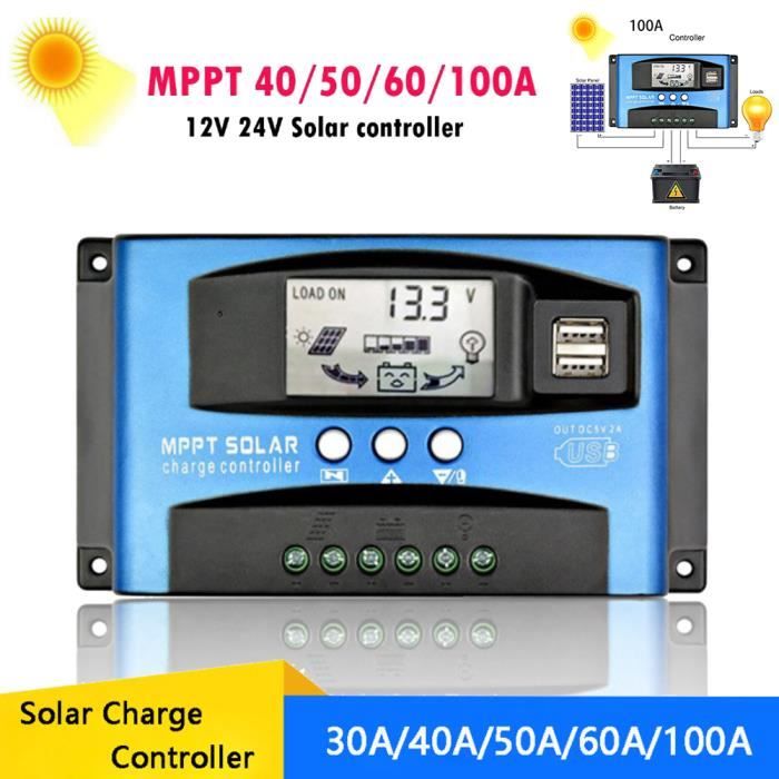 30/40/50/60/100A Contrôleur de charge solaire MPPT,USB 12V 24V double contrôleur USB ontrôleur ...