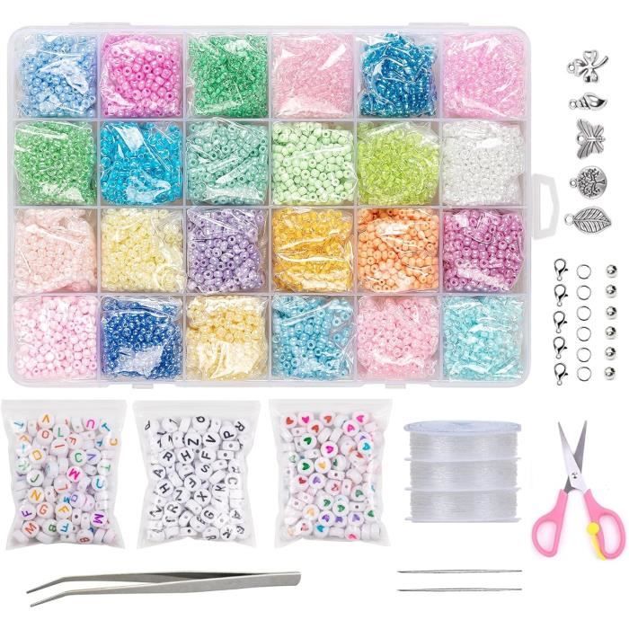 YUHIAKE Perles pour Bracelet Pastel, Perles de Rocaille Colorées DIY 3mm 12,000pcs, Avec Perles ...