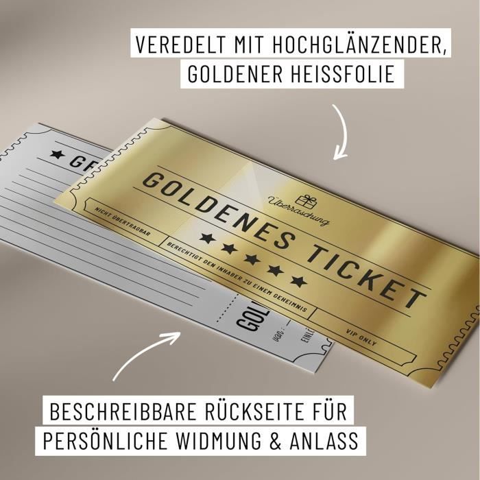 Koko&Lora® Ticket Doré À Écrire Soi-Même \ Carte Avec Enveloppe \ Idéal ...