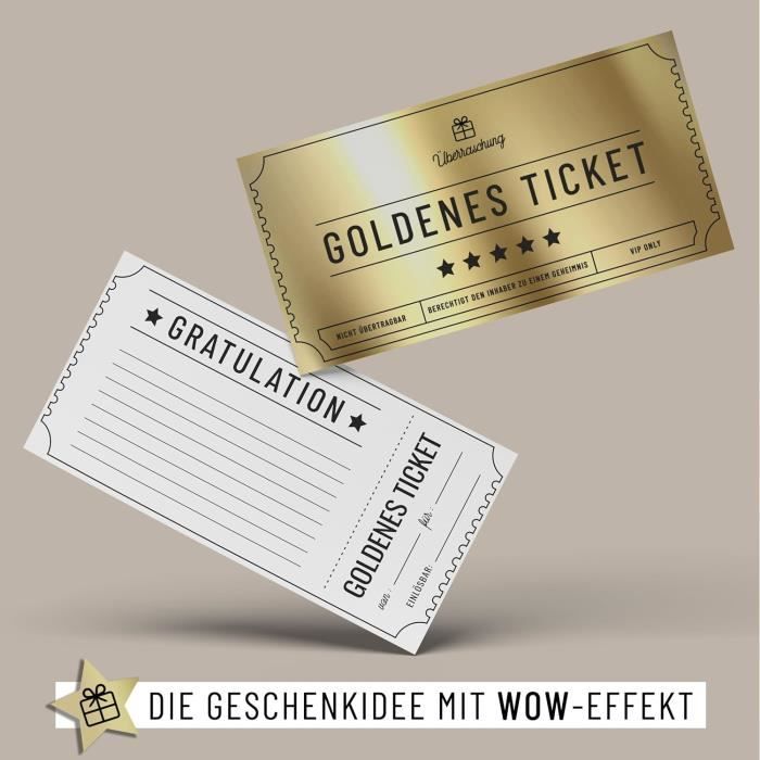 Koko&Lora® Ticket Doré À Écrire Soi-Même \ Carte Avec Enveloppe \ Idéal ...