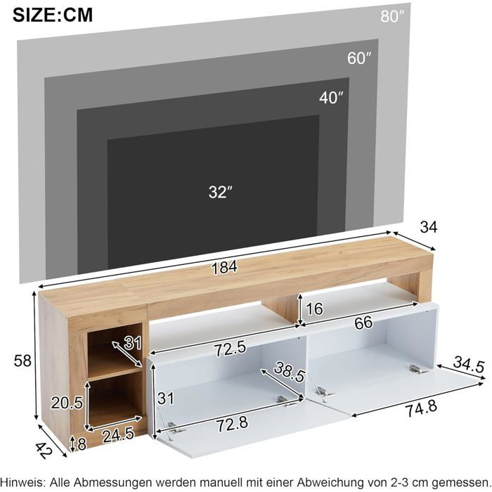 Meuble TV Blanc avec Eclairage LED, Meuble Tele avec Rangement Ouvert ...