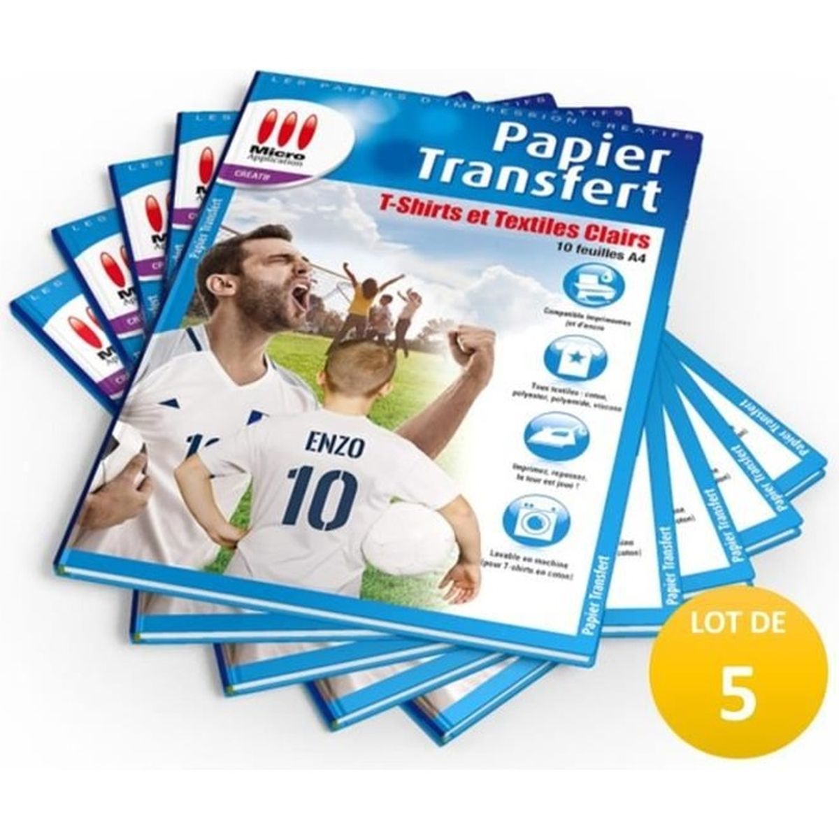 LOT DE 5 PACKS : 5X Papier Transfert pour T-shirts et Textiles Clairs ...