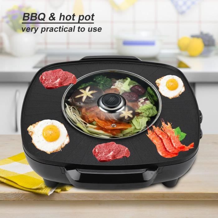 LULO BBQ Plancha Plaque Grill - Poêle électrique Hot Pot 1200W ...