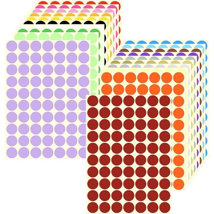 20 Feuilles 1400 Pièces Gommettes Autocollantes Rondes, 19mm Couleur ...