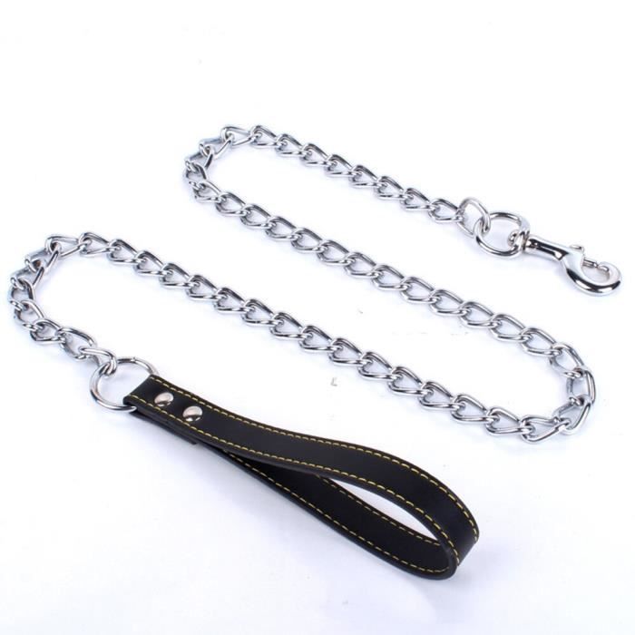 Heavy Duty Metal Chain Dog Lead With Leather Handle Long Strong Control ...