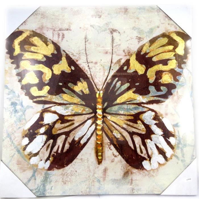 Toile peinte "Papillon" marron doré (50x50 cm) - Cdiscount Maison
