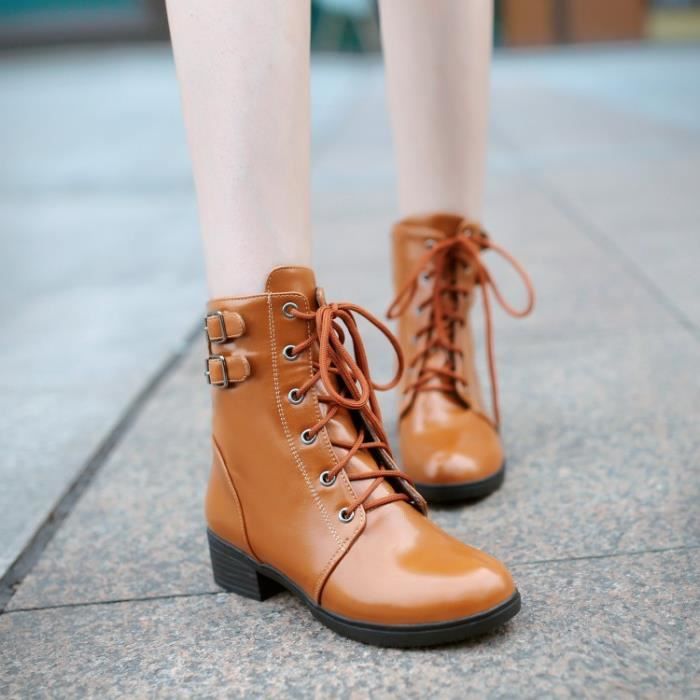 Bottes martin-Pure Color talon plat des femmes ... Jaune Jaune ...