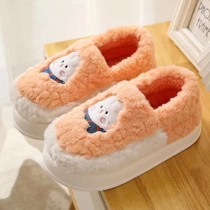 Pantoufles - Femme - Motif de lapin mignon - Respirantes - Peluche ...