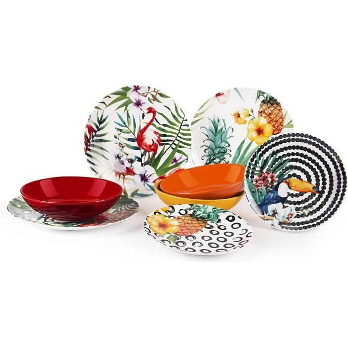 Excelsa Tropical Chic Service Table, Porcelaine, multicolore, 18 ...
