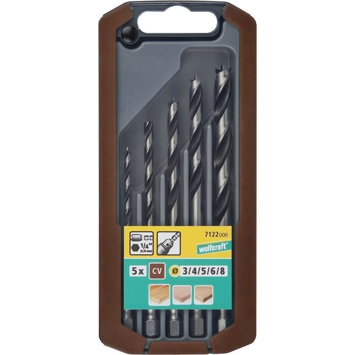 7122000 Coffret De 5 Forets Ø3-8Mm Cv Hélicoïdaux Noir-Argent-Bleu[H369 ...