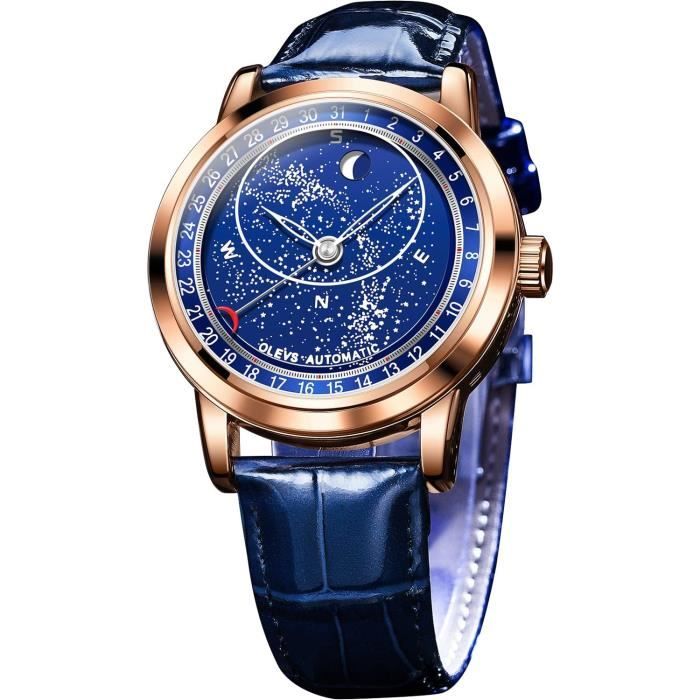 Montre Mécanique Automatique Pour Homme - Bracelet En Cuir Bleu ...