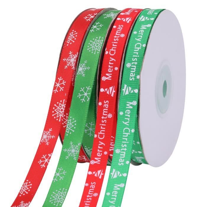 4 Paquets Ruban de Noël, Gros-grain et Polyester Ruban Rouge et Vert ...